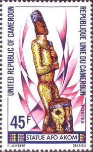 Stamp: Afo Akom's statue and chief's tools (Cameroon(Statue Afo Akom ...
