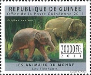 Stamp: Asian Elephant (Elephas maximus) (Guinea(Elephants (2011)) Mi:GN ...