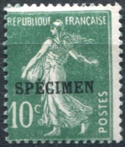 Stamp: Semeuse surcharged "SPECIMEN" (France(Semeuse solid background ...