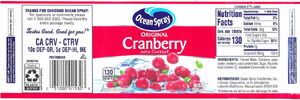 Drink Label: Ocean Spray Original Cranberry 10 oz (Ocean Spray ...