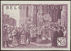 Stamp: Inauguration of the Basilica by Cardinal Van Roey (Belgium ...
