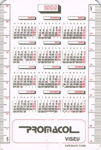 Pocket Calendar: Promacol (Portugal(Advertising) Col:PT-1985-Adv-357