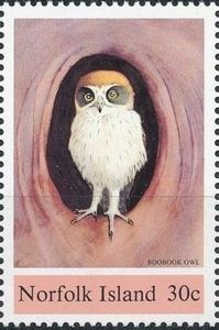 Stamp: Boobook Owl (Ninox novaeseelandiae) Fledgling (Norfolk Island ...