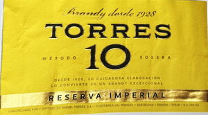 Drink Label: Torres 10 Reserva Imperial (Miguel Torres S.A., SpainCol ...
