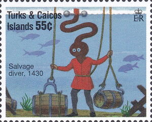 Stamp: Salvage Diver, 1430 (Turks and Caicos Islands(International ...
