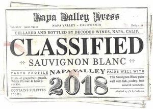 Drink Label: Classified Sauvignon Blanc (Decoded Wines, United States ...
