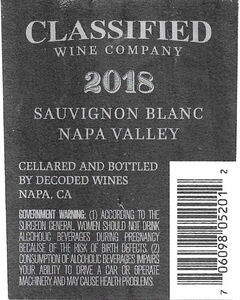Drink Label: Classified Sauvignon Blanc (Decoded Wines, United States ...