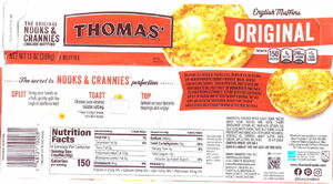 Food Label: Thomas’ Original Nooks & Crannies English Muffins (Bimbo ...