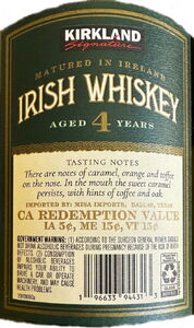 Drink Label: Kirkland Signature Irish Whiskey (Irish Distiller Pernod ...