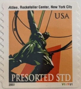 Stamp: Atlas Statue, Rockfeller Center, New York City (United States of ...