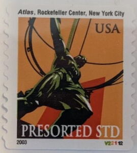 Stamp: Atlas Statue, Rockfeller Center, New York City (United States of ...