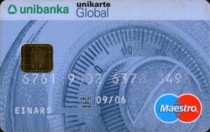 Bank Card: Unicard Global Maestro (Unibanka, LatviaCol:LV-MS-0072