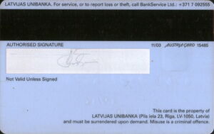 Bank Card: Unicard Global Maestro (Unibanka, LatviaCol:LV-MS-0072