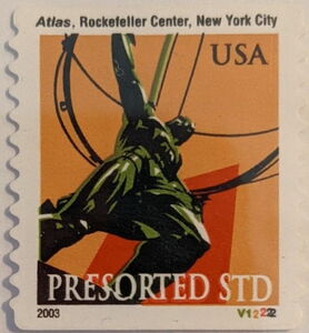Stamp: Atlas Statue, Rockfeller Center, New York City (United States of ...