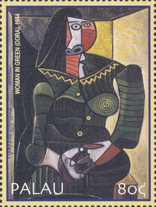 Марка: 'Woman in Green (Dora)', 1944 (Палау(30th Death Anniversary of ...