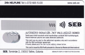 Bank Card: Credit (SEB Pank, EstoniaCol:EE-MC-0193