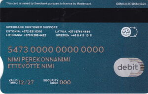 Bank Card: MasterCard Business (Swedbank, EstoniaCol:EE-MC-0196