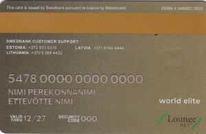Bank Card: MasterCard Gold (Swedbank, EstoniaCol:EE-MC-0198