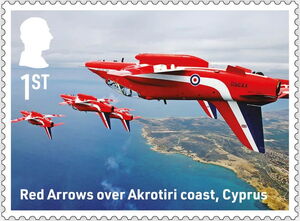 Stamp: Red Arrows over Akrotiri coast, Cyprus (United Kingdom of Great ...