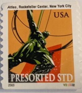 Stamp: Atlas Statue, Rockfeller Center, New York City (United States of ...