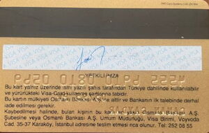 Bank Card: Visa Gold (Osmanlı Bankası , Türkiye (Turkey)Col:TR-VI-0663.01