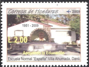 Stamp: Villa Ahumada, Danli (Honduras(58 years of the main school ...