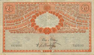 Banknote: 20 Markkaa (Finland(1909 Issue) Wor:P-11a.2