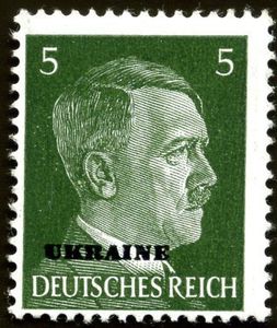 Stamp: Overprint UKRAINE over Hitler (Ukraine, German Occupation In ...