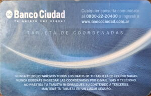Bank Card: Banco Ciudad / Tarjeta de Coordenadas (Banco Ciudad de ...