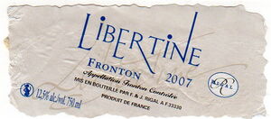 Drink Label: Fronton AOC - Libertine 2007 (F. & G. Rigal, France ...