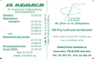 Carte téléphonique: Air Madagascar 2 (Telecom Malagasy, Madagascar ...