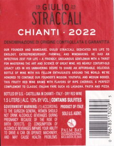 Drink Label: Giulio Straccali Chianti DOCG (Giulio Straccali, ItalyCol ...