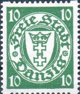 Stamp: The coat of arms of Danzig in an oval frame (Free City of Danzig ...