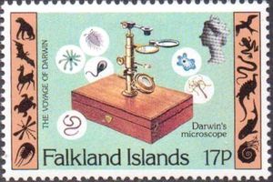 Stamp: Darwin's Microscope (Falkland Islands(Charles Darwin) Mi:FK 351 ...