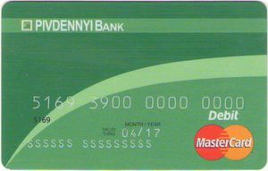 Bank Card: MasterCard Debit (Bank Pivdenny, UkraineCol:UA-MC-0368.01
