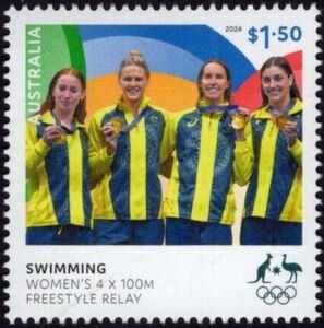 Stamp: Team Australia, Swimming 4x100m Freestyle (Australia(2024 Summer ...