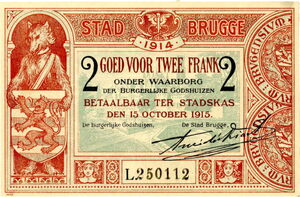 Banknote: 2 Francs (Belgium - Municipalities and Cities(Brugge (VWV ...