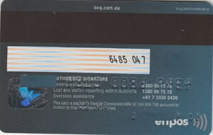 Bank Card: Visa BOQ (Bank Of Queensland, AustraliaCol:AU-VI-0064