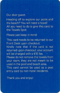 כרטיס מפתח לחדר המלון: Brown Hotels - Splash Time! - Towel card (Brown ...