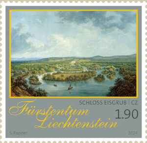 切手: Lednice (Eisgrub) Castle by Ferdinand Runk (リヒテンシュタイン(Paintings of ...