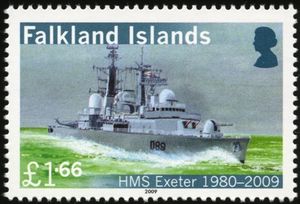 Stamp: HMS Exeter (D89) (Falkland Islands(Royal Navy ships: HMS Exeter ...