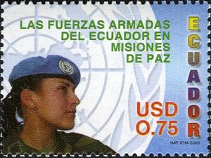 Briefmarke: Female Soldier, UN-Emblem (Ecuador(Ecuadorian Armed Forces ...