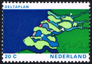 Stamp: Map of the Delta Works (Netherlands) (Delta Works) Mi:NL 974,Sn ...