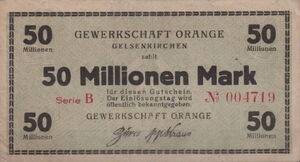 Banknote: 50 Millionen Mark (Deutschland (Notgeld)(Gelsenkirchen) Kel ...