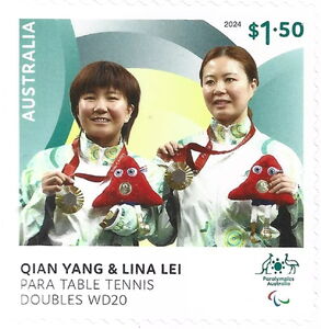 Stamp: Qian Yang and Lina Lei, Table Tennis (Australia(2024 Paralympic ...