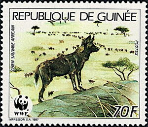Stamp: WWF - African Wild Dog (Lycaon pictus) (Guinea(Endangered ...