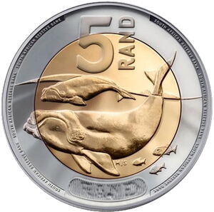 Moneda: 5 Rand (AFRIKA TSHIPEMBE Venda, ININGIZIMU AFRIKA Zulu ...