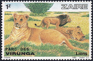 Stamp: Lion (Panthera leo) (Zaire(Virunga National Park) Mi:CD 779,Sn ...