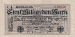 紙幣: 5,000,000,000 Mark (ドイツ(1923 8th Issues - Reichsbanknote, Republic ...