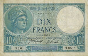 Banknote: 10 Francs (France(1916-1937 Issue) Wor:P-73a.9